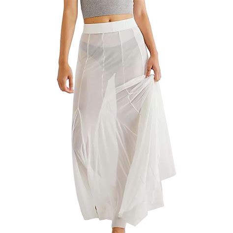 Qhfbli Womens Sheer Mesh Long Maxi Skirts High Waisted Summer Swimsuit