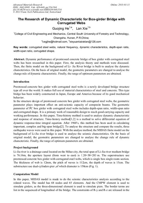 The Research Of Dynamic Characteristic For Box Girder Bridge With Corrugated Webs Scientific Net