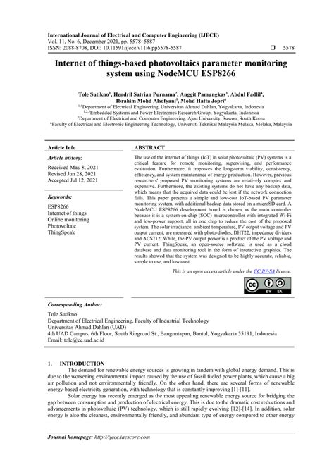 Pdf Internet Of Things Based Photovoltaics Parameter Monitoring
