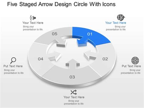 Five Staged Arrow Design Circle With Icons Powerpoint Template Slide PowerPoint Presentation