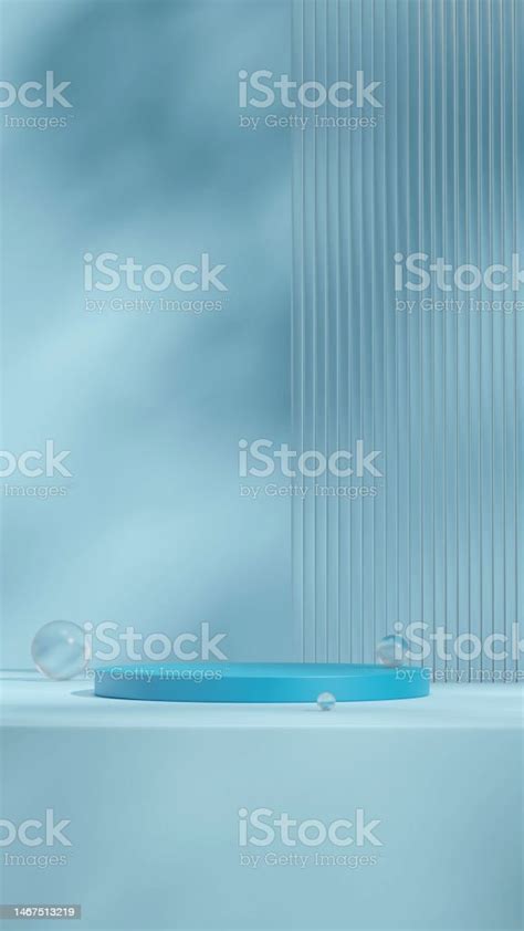 유리 벽과 구체 3d 렌더링 템플릿 모형 파란색 원형 실린더 연단 초상화 0명에 대한 스톡 사진 및 기타 이미지 0명 3