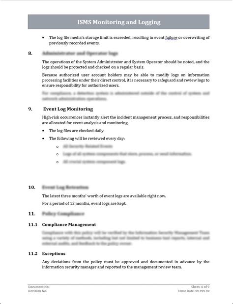iso 27001 2022 monitoring and logging policy template iso templates and documents download
