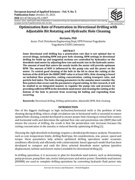 B 4 2 Naskah Ejas 11097 Optimization Rate Of Penetration In Directional Drilling Pdf Casing