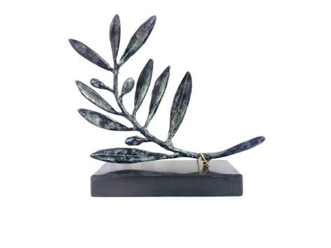 Olive Branch Bronze Greek Sculpture Verdigris Patina
