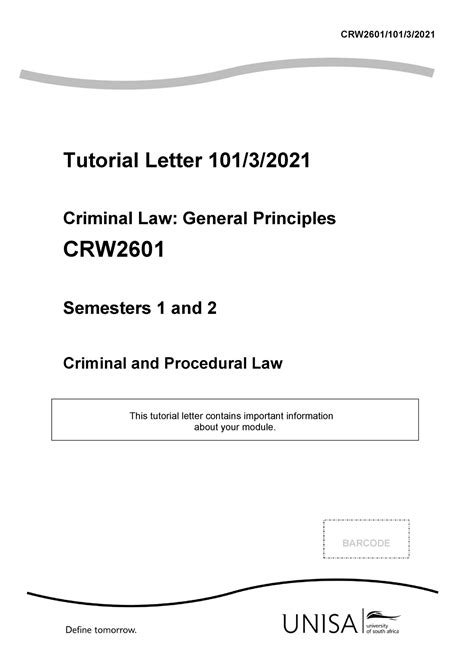 Tutorial Letter 101 Both For Crw2601 Crw2601 101 3 Tutorial Letter 101 3 Criminal Law