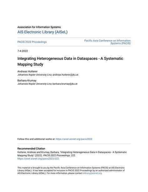 Pdf Integrating Heterogeneous Data In Dataspaces A Systematic