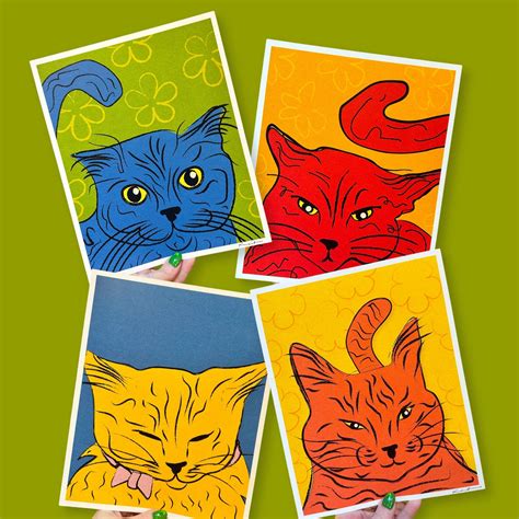 Cat Attitudes Set Of 4 Art Prints By Posse Paper Goods