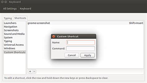 how to create custom keyboard shortcut in ubuntu linux