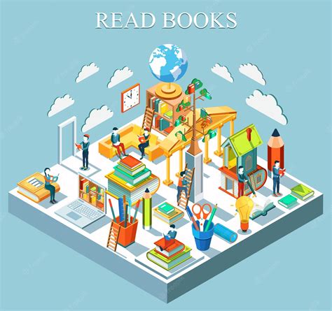 Premium Vector The Concept Of Learning And Reading Books Isometric Flat Design