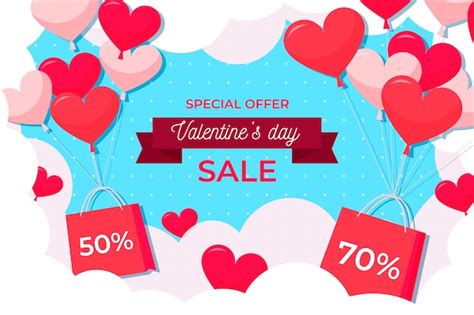 플랫 발렌타인 데이 특별 판매 무료 벡터