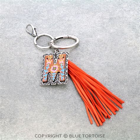 Floral Pattern Initial “m” Tassel Keychain Bluetortoisewholesale