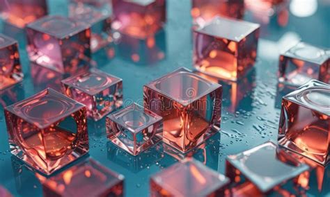 A Collection Of Pink Cubes Are Arranged On A Blue Surface Stock Illustration Illustration Of