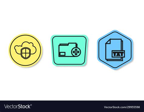 Set Line Cloud And Shield Add New Folder And Txt Vector Image