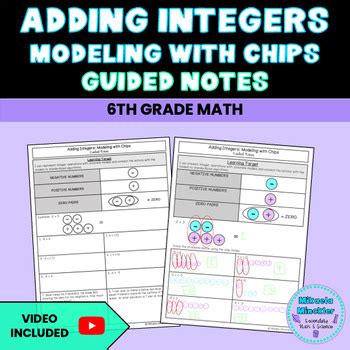 Adding Integers Chip Model Guided Notes Lesson Th Grade Tpt