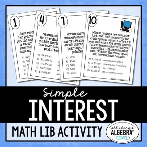 Simple Interest Math Lib Activity All Things Algebra® Simple Interest Math Lib Activity All Things Algebra®