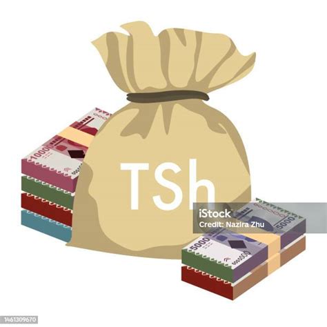탄자니아 실링 벡터 그림입니다 탄자니아 돈 세트 번들 지폐 돈 가방 10000 5000 2000 1000 Tsh 플랫 스타일