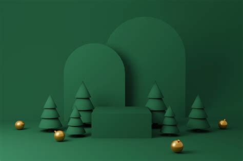 녹색과 금색 플랫폼크리스마스 인테리어 디스플레이 제품 스탠드 연단 제품 모형을위한 받침대 3d 렌더링 그림 크리스마스에 대한