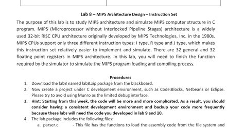 Solved Lab 8 Mips Architecture Design Instruction Set