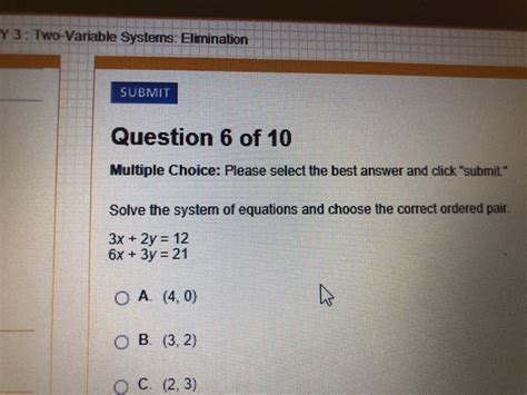 Solved Y 3 Two Variable Systems Elimination Submit