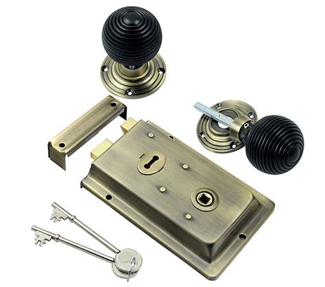 Prima Rim Lock 155mm X 105mm With Ebony Reeded Rim Knob 54mm Antique Brass Bh1024xl Sold