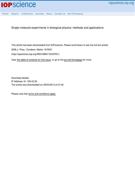 Single Molecule Experiments In Biological Physics Methods And