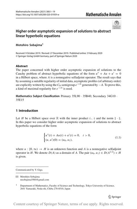 Higher Order Asymptotic Expansion Of Solutions To Abstract Linear Hyperbolic Equations Request Pdf