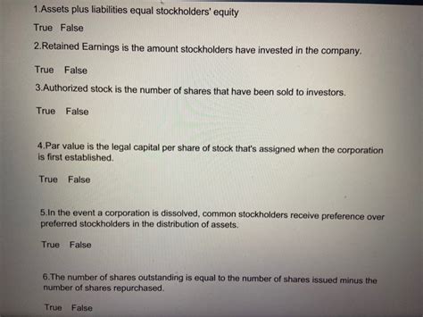 solved 1 assets plus liabilities equal stockholders equity