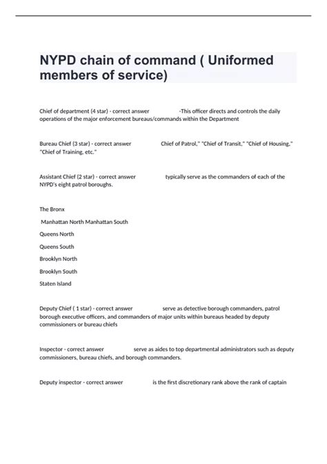 Nypd Chain Of Command Uniformed Members Of Service Complete