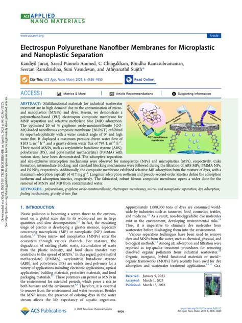 Juraij Et Al 2023 Electrospun Polyurethane Nanofiber Membranes For