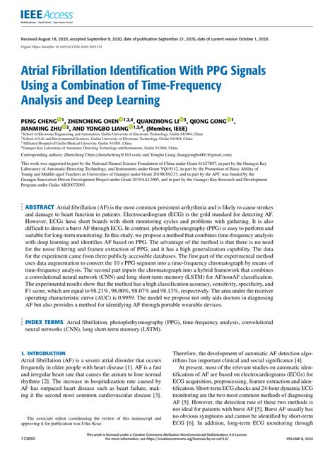Pdf Atrial Fibrillation Identification With Ppg Signals Using A