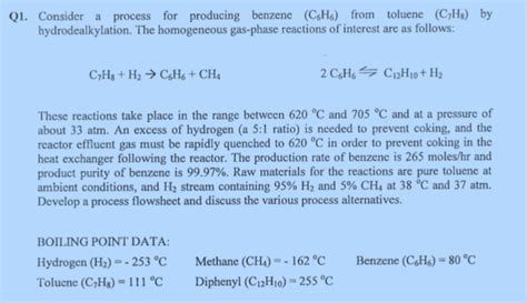 Solved Q Consider A Process For Producing Benzene C Hs Chegg