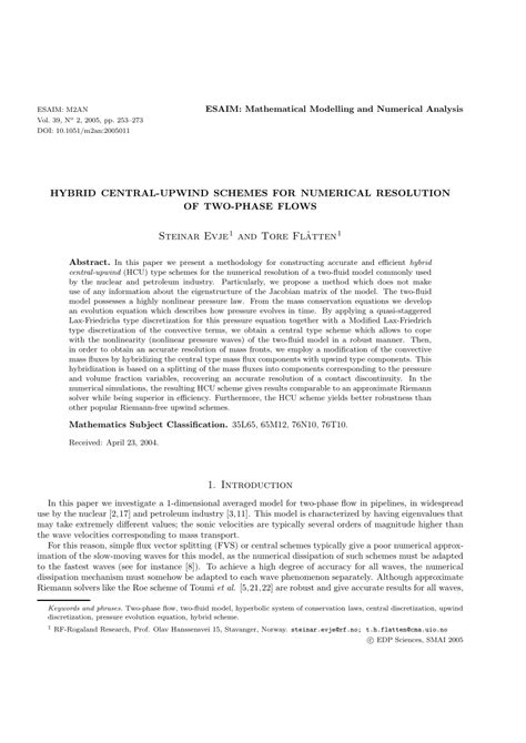 Pdf Hybrid Central Upwind Schemes For Numerical Resolution Of Two Phase Flows
