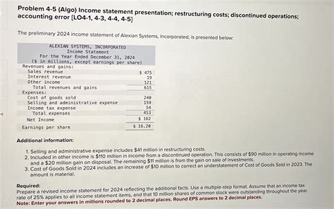 Solved Problem 4 5 Algo ﻿income Statement Presentation