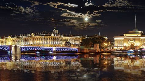 Обои перербург, питер ночью, панорама, мост, нева, зимний, дворец на ...