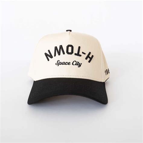 Upside Down Houston H Town Space City Snapback Hat Black And Off White
