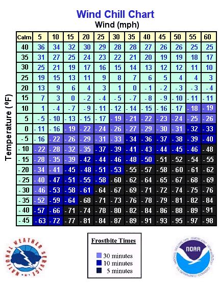 Wind Chill Factor Chart