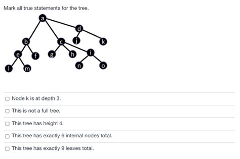 Solved Mark All True Statements For The Tree K H M Node K Chegg