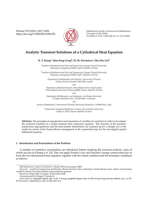 Pdf Analytic Transient Solutions Of A Cylindrical Heat Equation