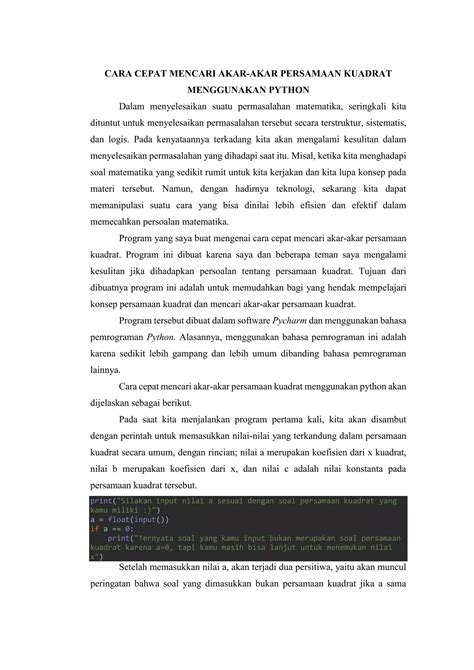 Algoritma Cara Cepat Mencari Akar Akar Persamaan Kuadrat Flowchart
