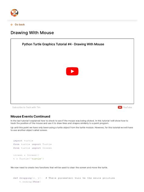 Python Turtle Tutorial Drawing With Mouse Pdf Computing