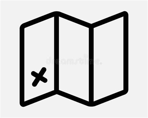Folding Folded Map With Landmark Location X Point Position Navigation Direction Adventure