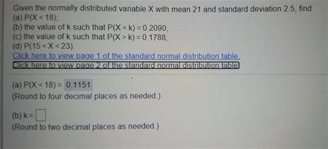 Solved Given The Normally Distributed Variable X With Mean