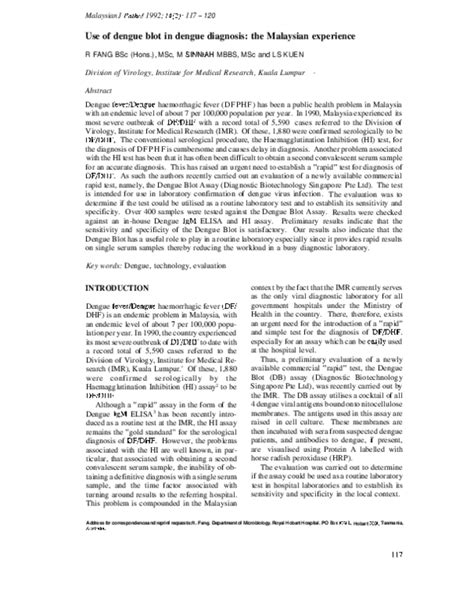 Pdf Use Of Dengue Blot In Dengue Diagnosis The Malaysian Experience