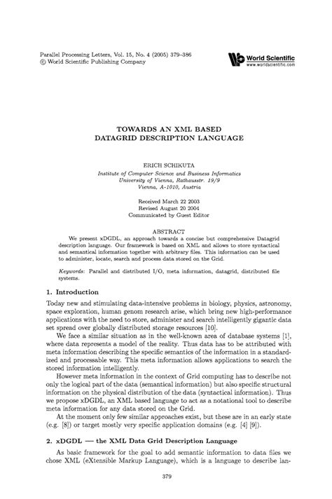 Pdf Towards An Xml Based Datagrid Description Language