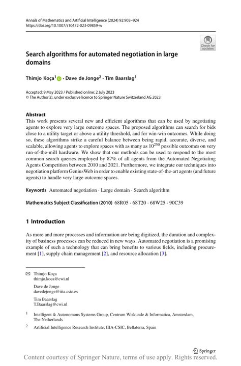 Search Algorithms For Automated Negotiation In Large Domains