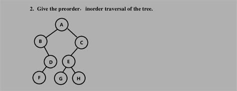 Solved 2. Give the preorder, inorder traversal of the tree. | Chegg.com