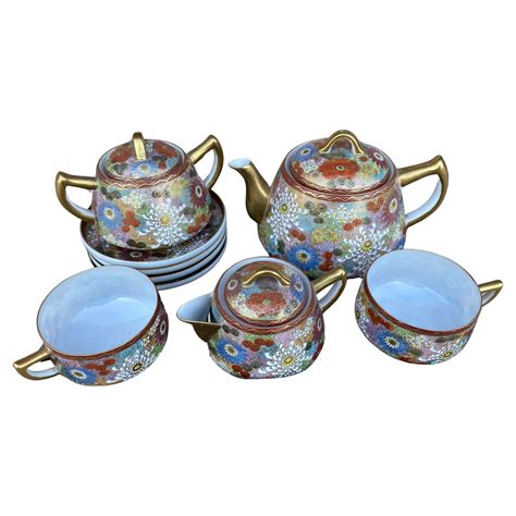 Vintage Japanese Kutani Porcelain Tea Set Thousand Flowers Pattern Set For Sale At 1stdibs