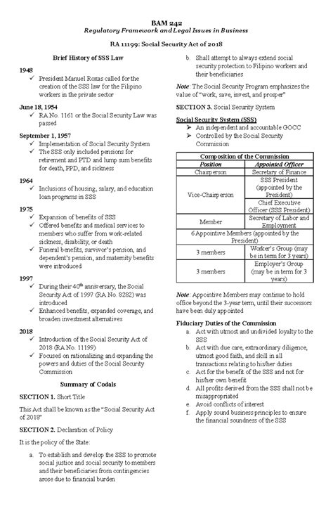 Sss Law Summary Until Retirement Benefits Only Regulatory Framework And Legal Issues In