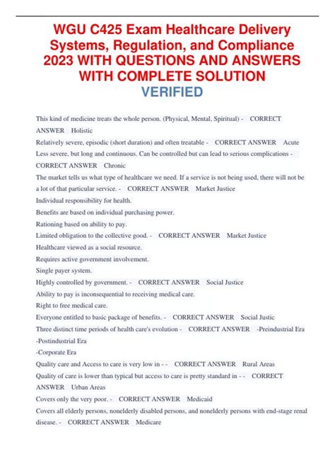 Wgu C425 Exam Healthcare Delivery Systems Regulation And Compliance