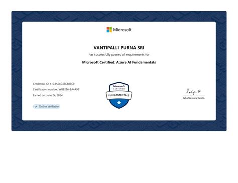 earned microsoft certified ai fundamentals vantipalli purnasri
